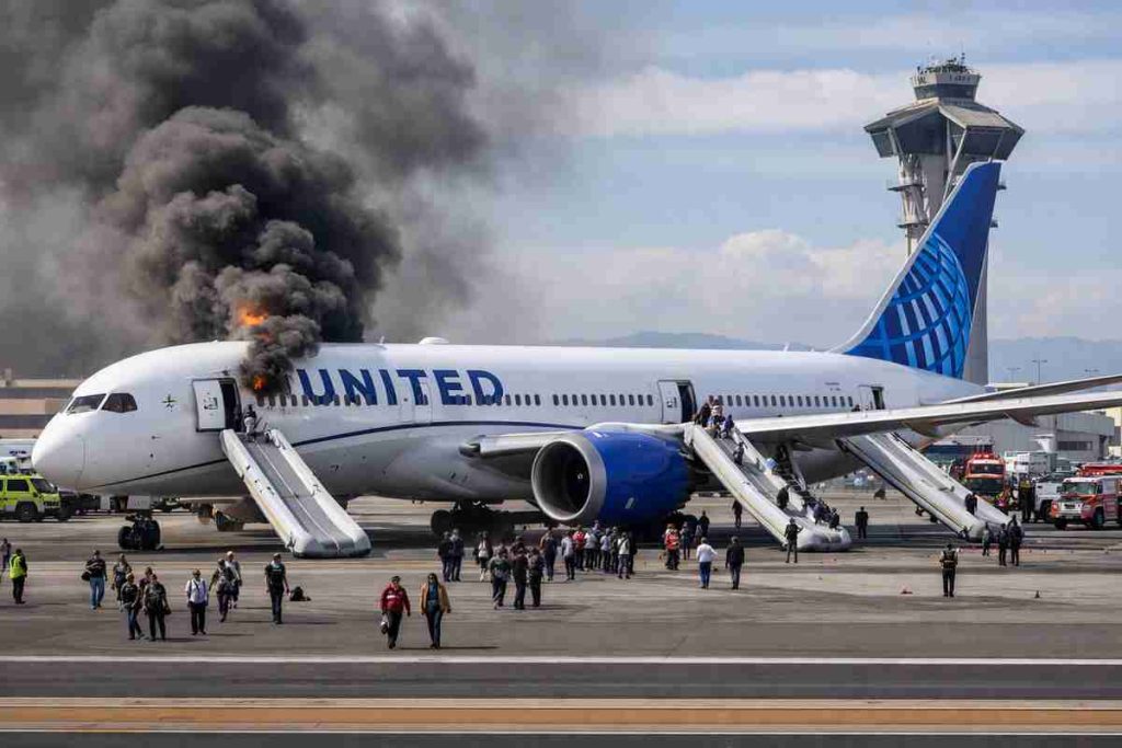 United Airlines 787 Evacuated at LAX After Engine Fire Prompts ...