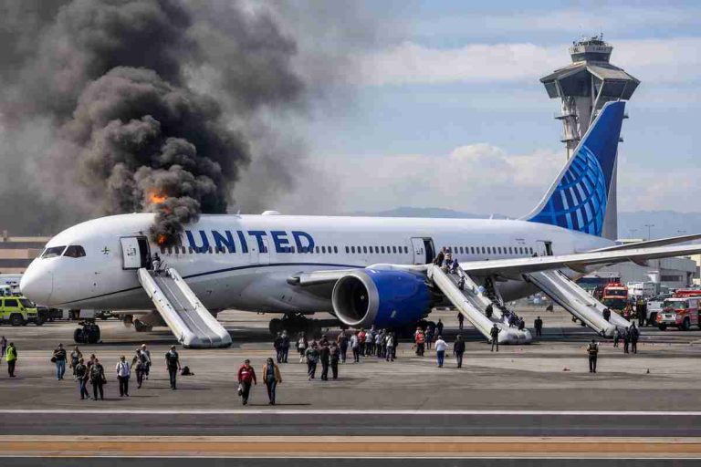 United Airlines 787 Evacuated at LAX After Engine Fire Prompts ...